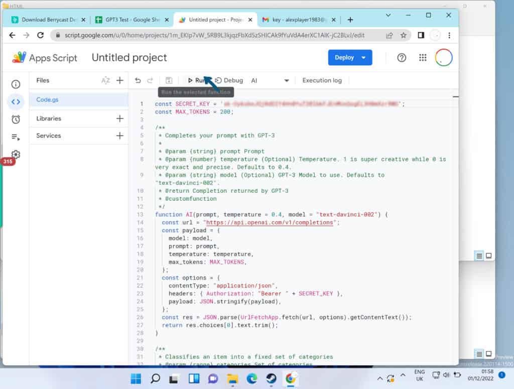 Adding OPEN AI Script To Google Sheets Prompt Muse